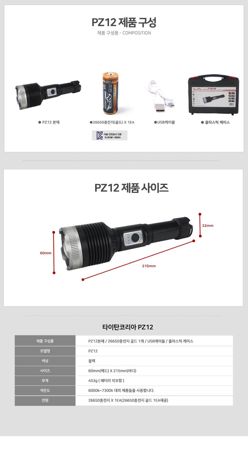 타이탄코리아 고급 줌 라이트 PZ12- 15000루멘